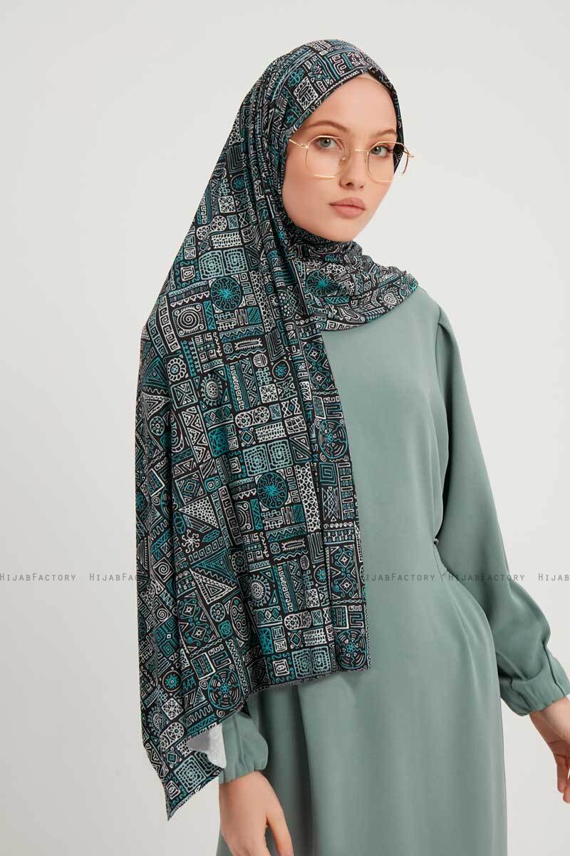 Gulya - Hijab À motifs Vert Pétrole - Hijabfactory.fr