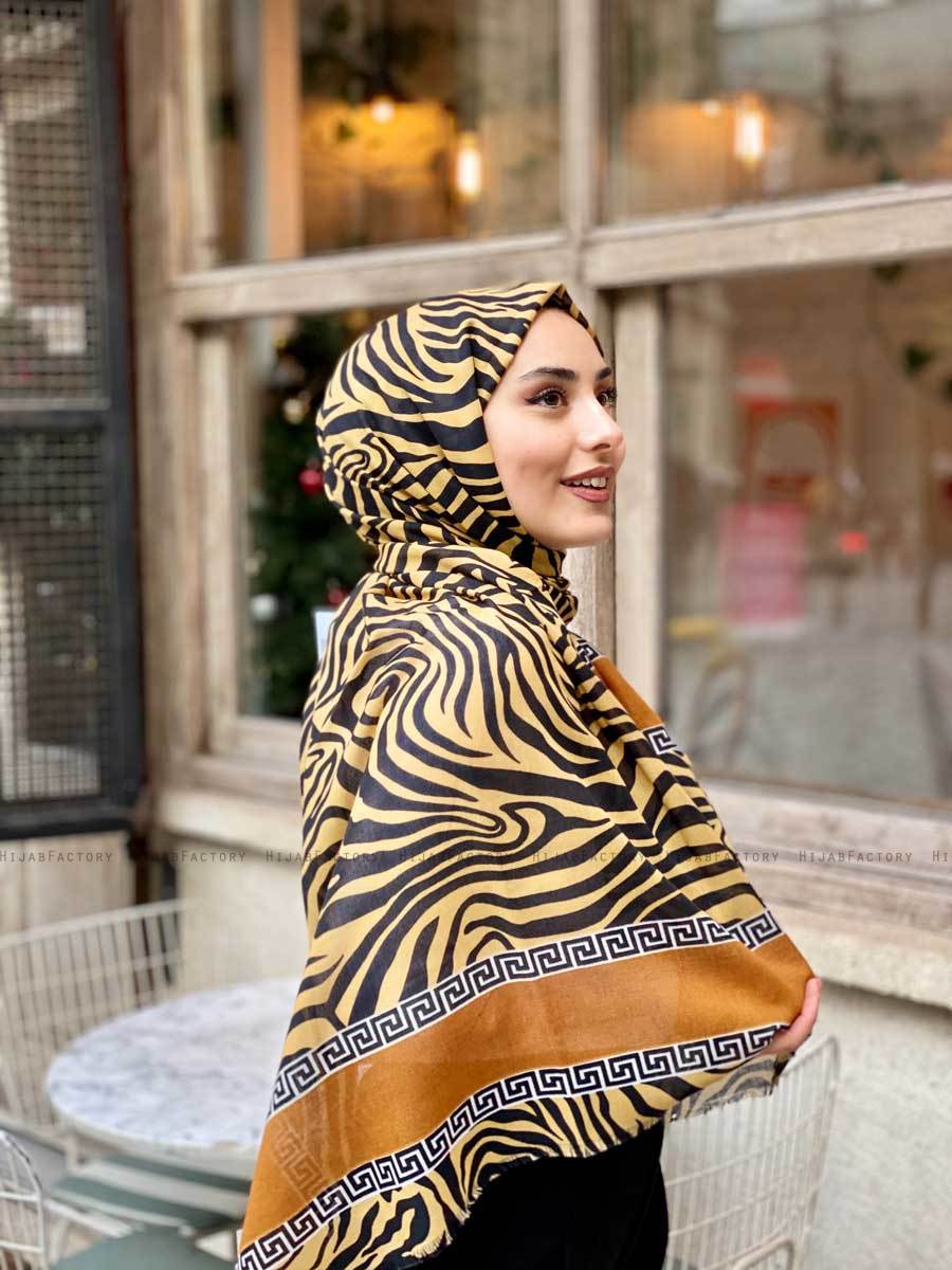 Kadifa - Hijab A Motifs En Coton Noir & Beige - Mirach