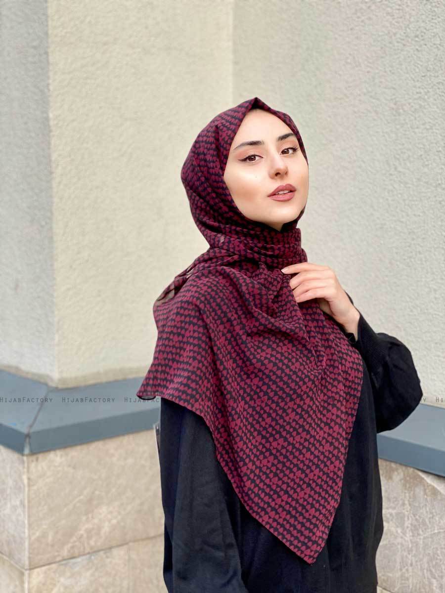 Shilan - Hijab A Motifs En Crêpe Bordeaux - Mirach